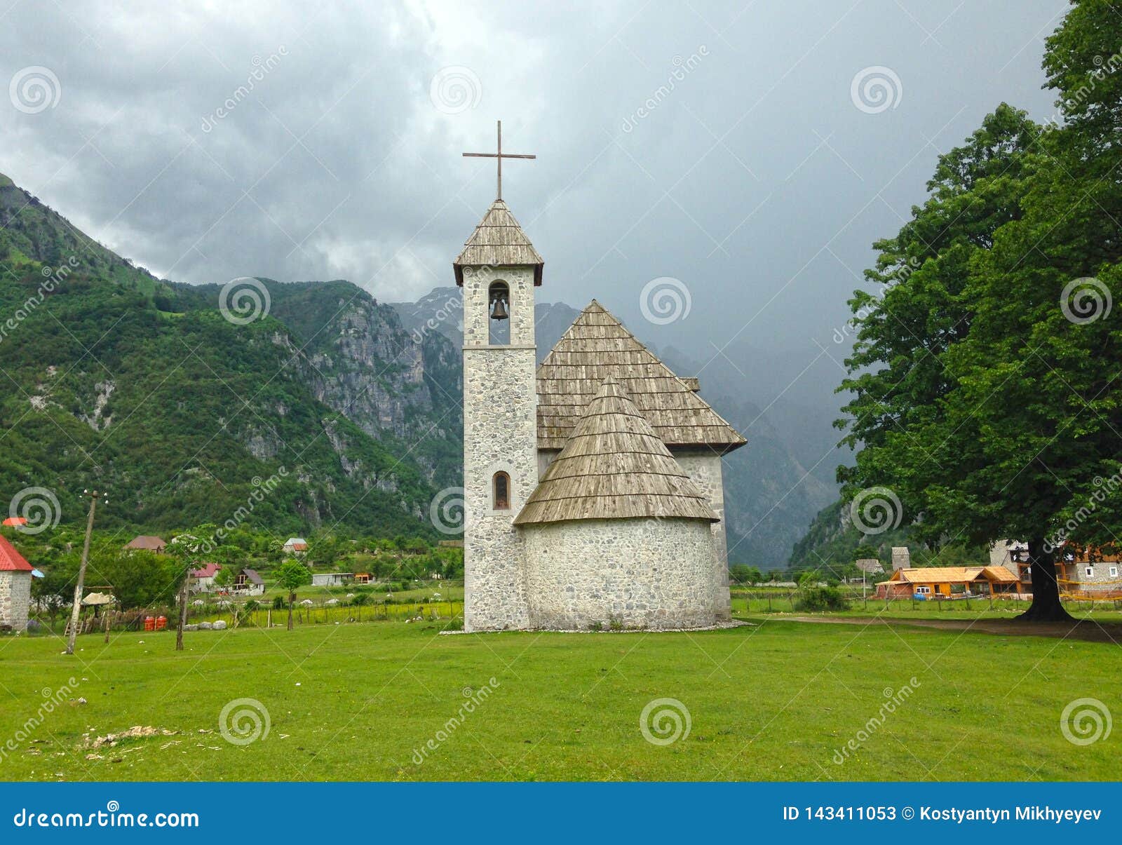 The Church of Thethi Albania Stock Image - Image of grass, stone: 143411053