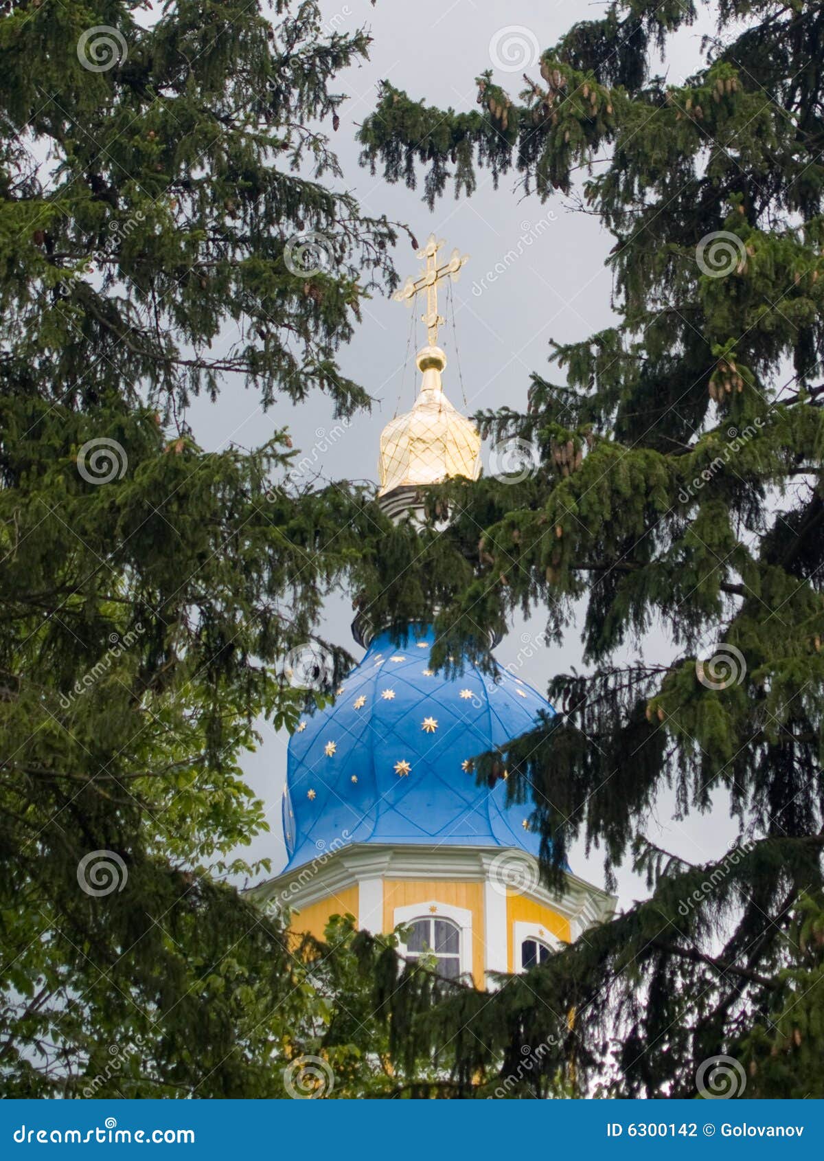 Church Top Behind Fur-trees Stock Photo - Image of christianity, cross ...