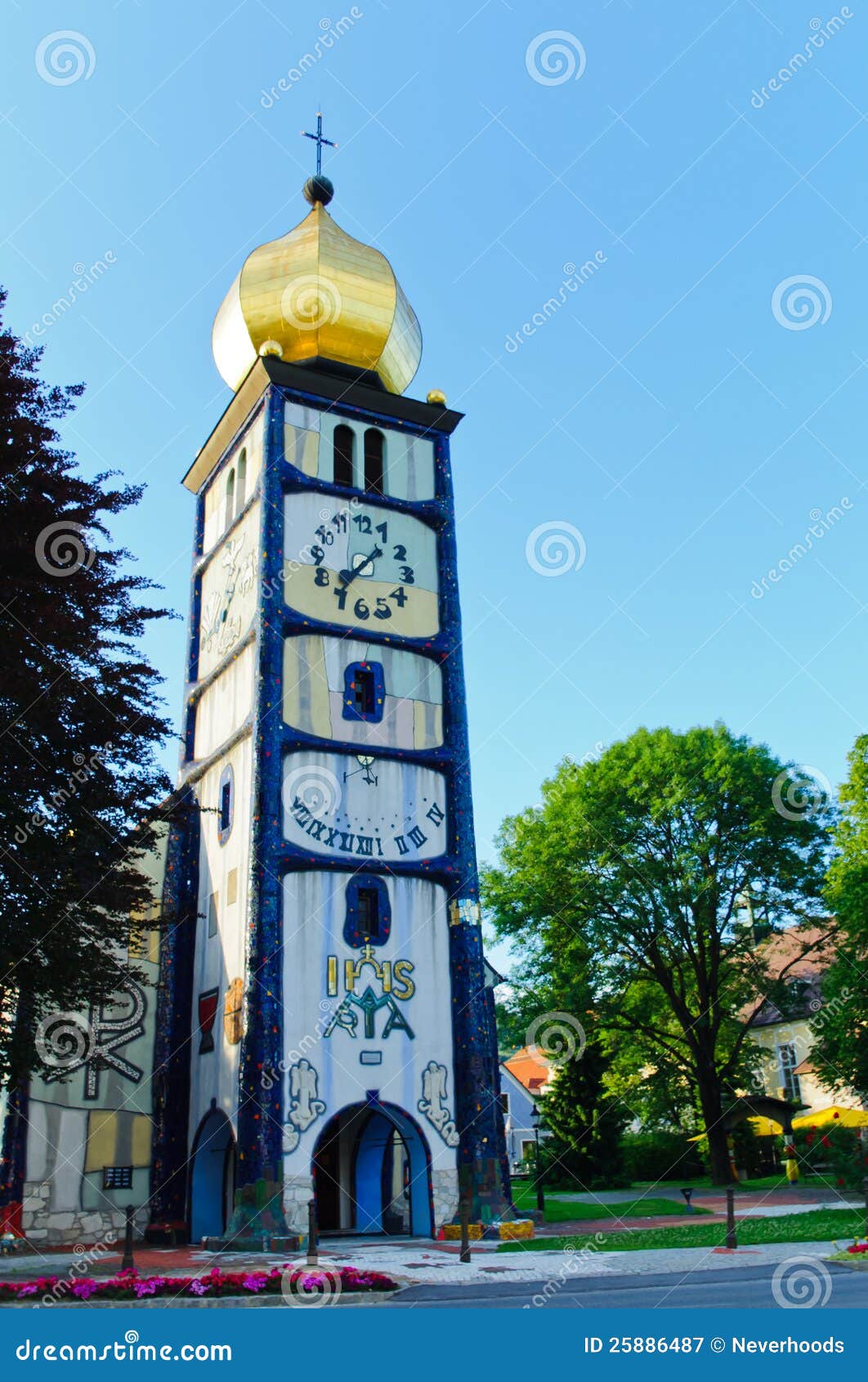 The Church Tower with a Clock Stock Image - Image of marble, austria ...