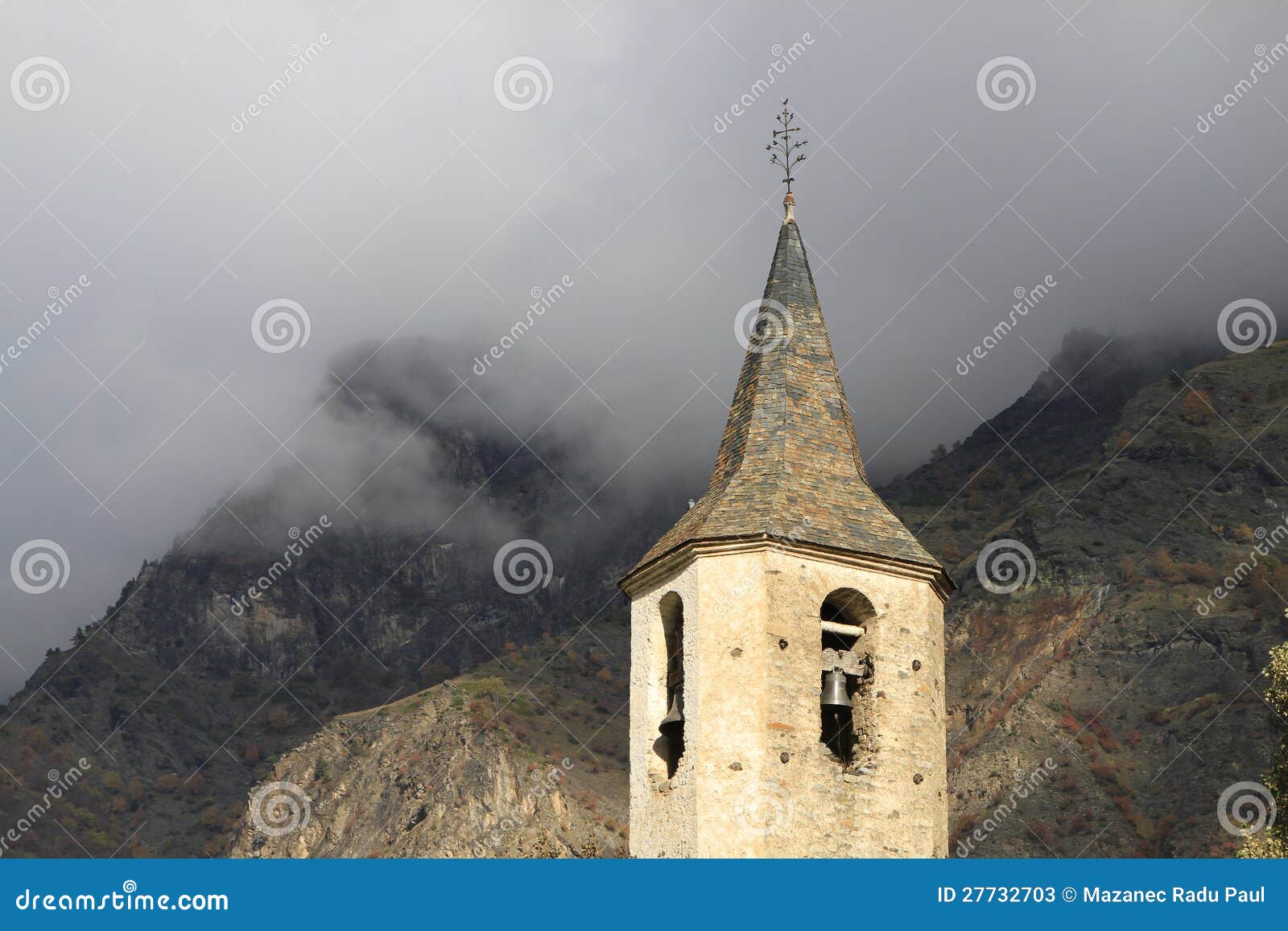 Church tower in Espot stock image. Image of rock, bell - 27732703