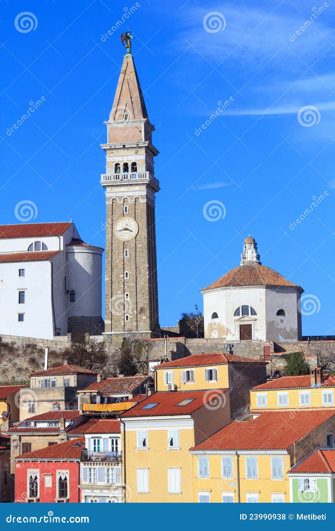 Church Tower in Piran stock photo. Image of destinations - 23990938