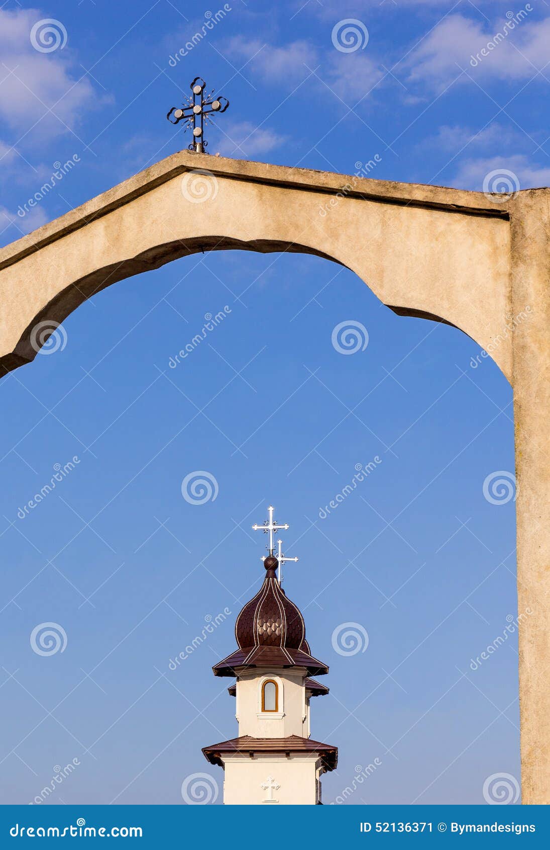 Church Tower Seen through the Arch Gate Stock Image - Image of history ...