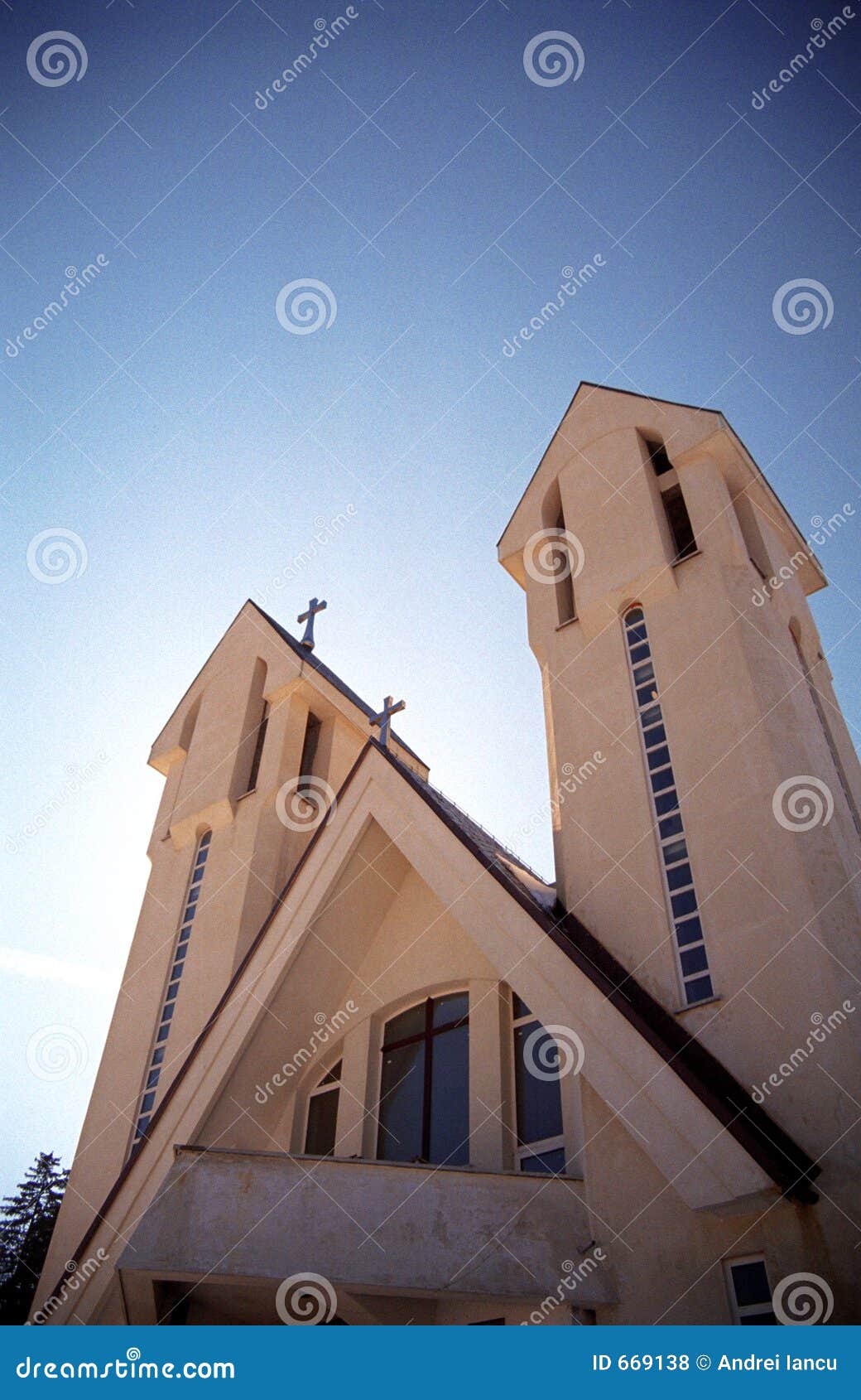 Two Church Towers, And Cloudy Sky In Background Stock Photography ...