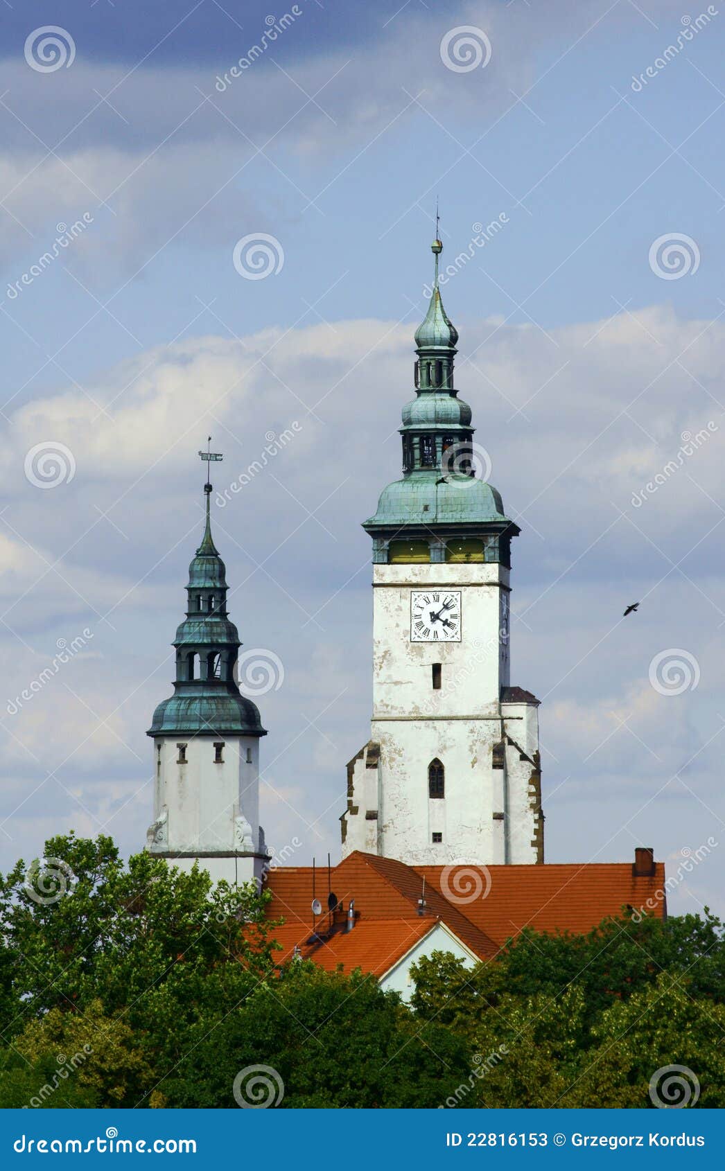 Church Towers in Small Town Stock Image - Image of clock, tower: 22816153
