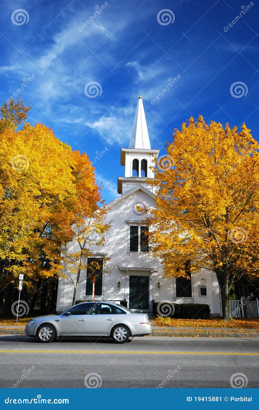 Church and tree in Autumn stock image. Image of motion - 19415881