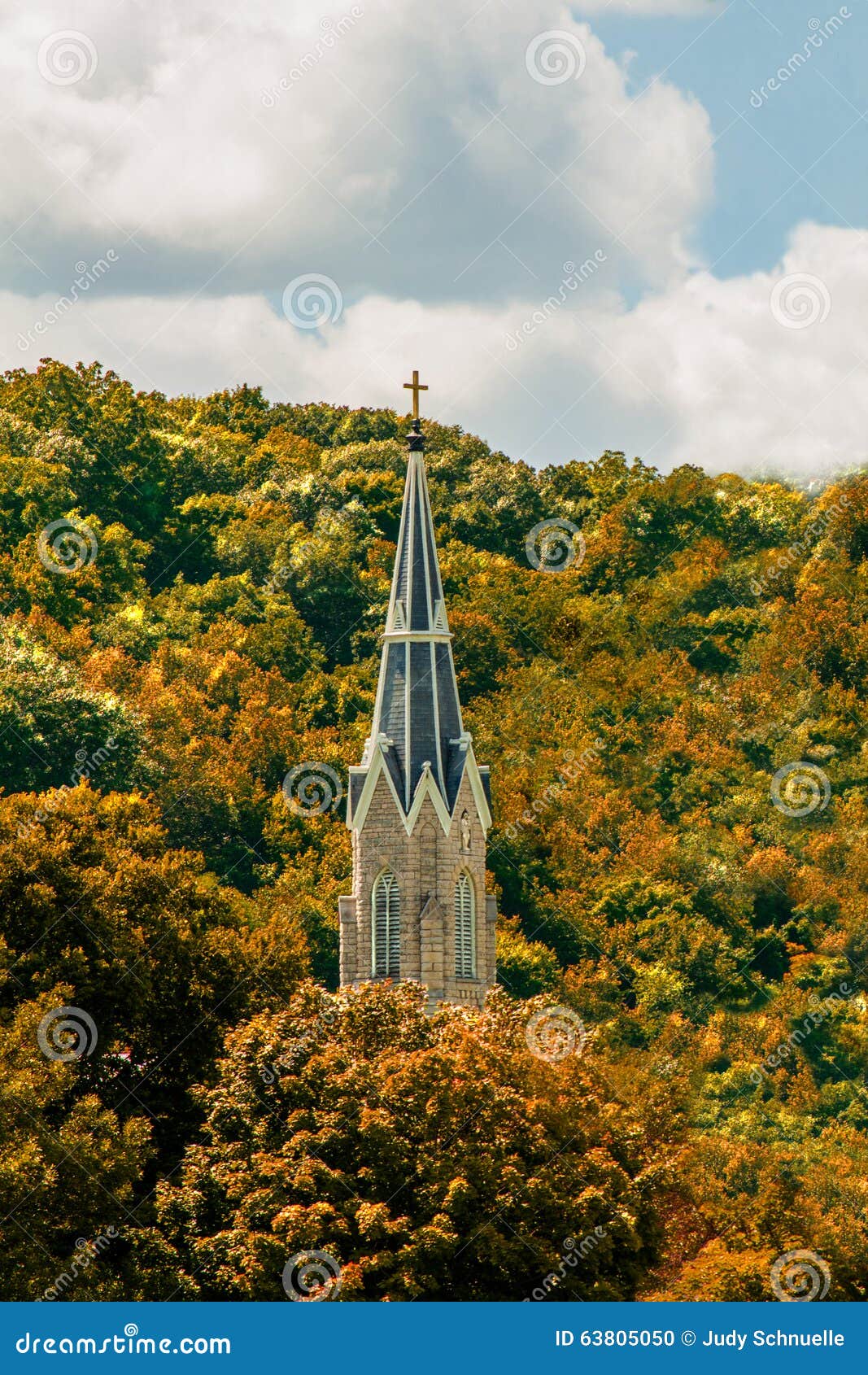 A Lovely Church Steeple Rising Amid the Trees Stock Photo - Image of ...