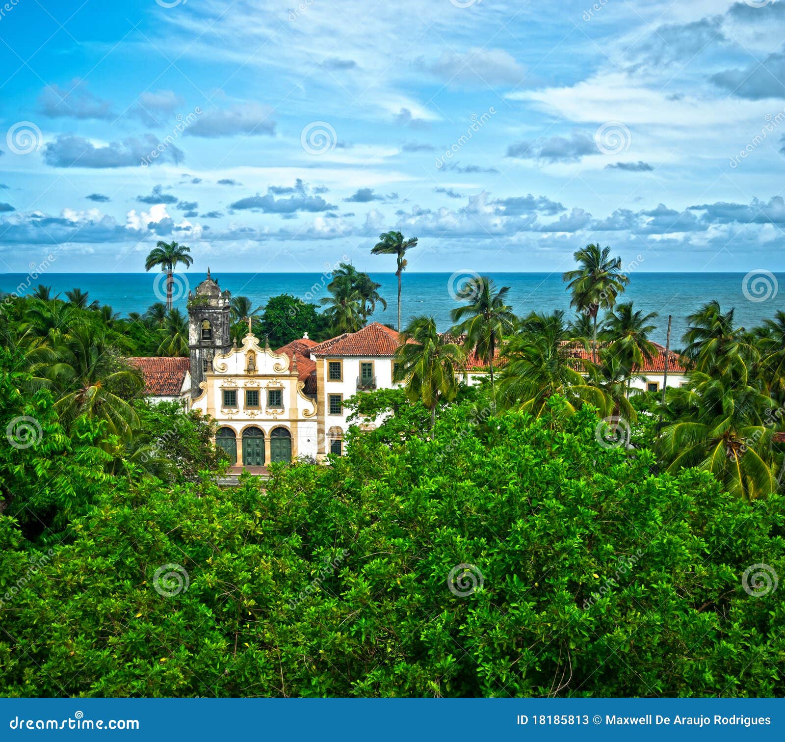 Church in tropical village stock image. Image of fruits - 18185813
