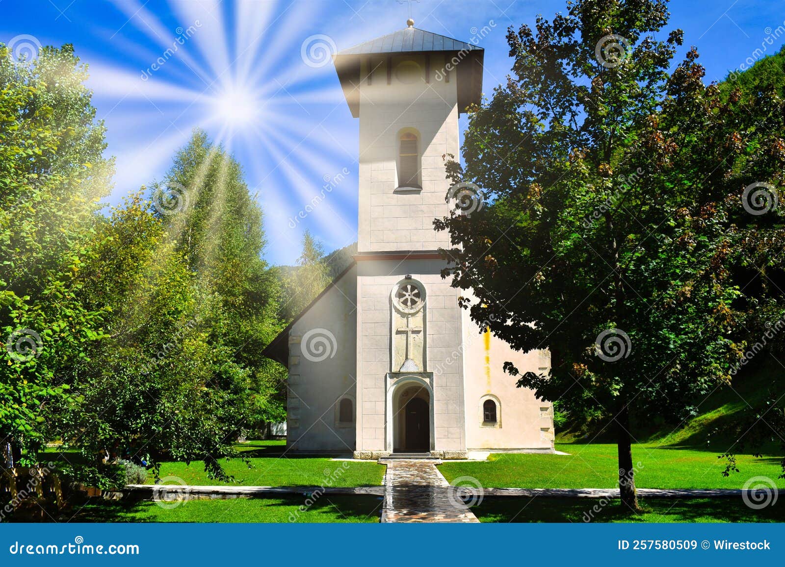 Church Under the Bright Sunny Sky Stock Image - Image of light ...