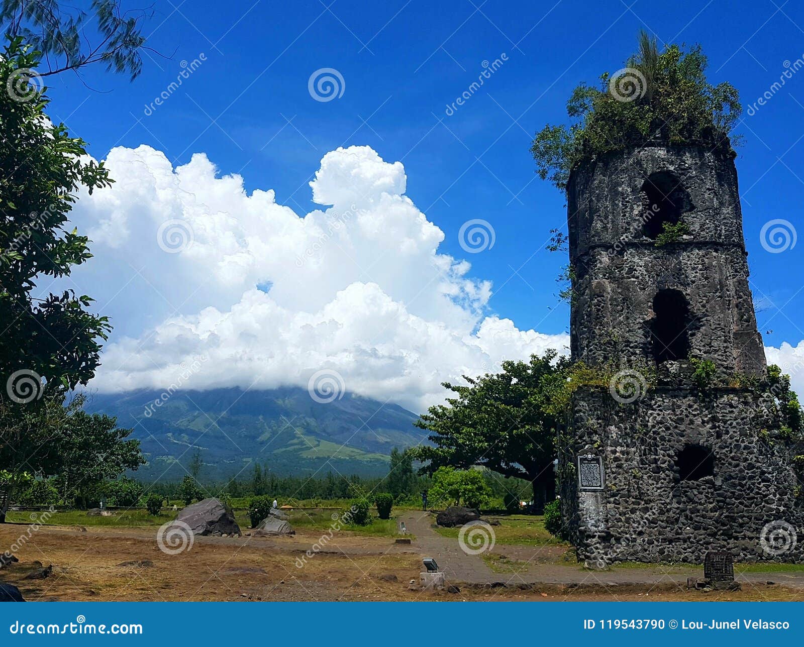 Church by the volcano stock photo. Image of volcano - 119543790