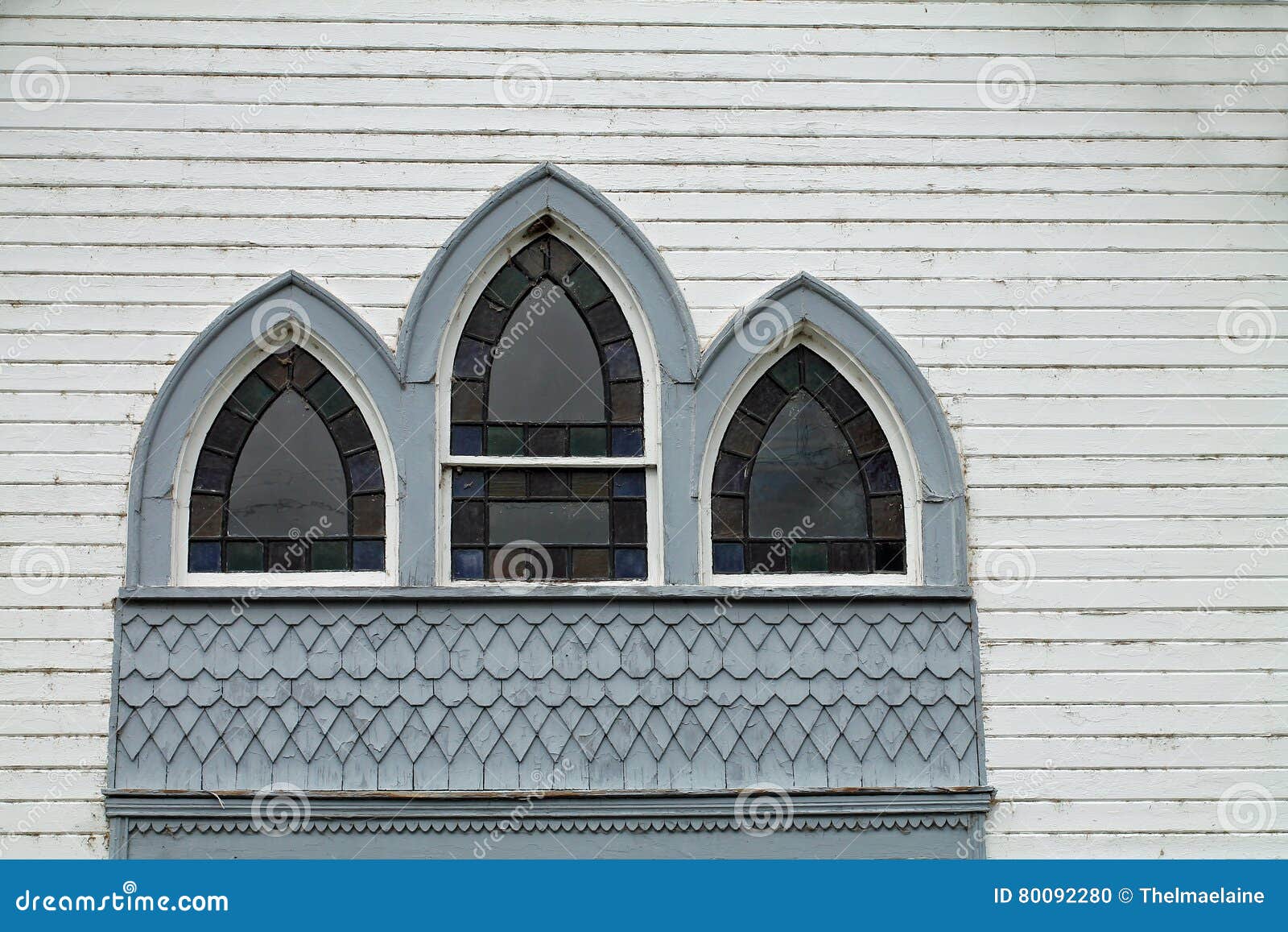 Church Window with Stained Glass and Decorative Gables Stock Photo ...