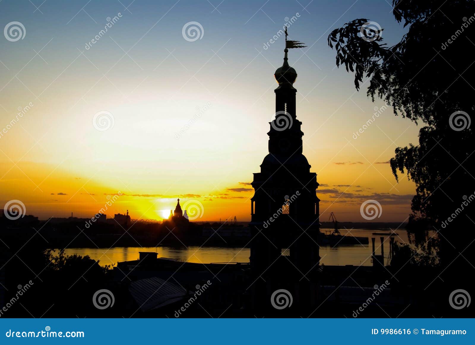 Churches at Evening and Skyline Horizontal Stock Photo - Image of ...