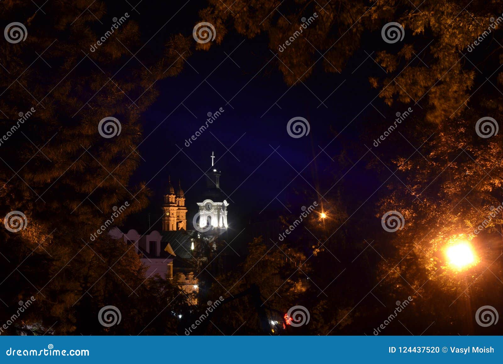 Churches at night stock photo. Image of nice, city, town - 124437520
