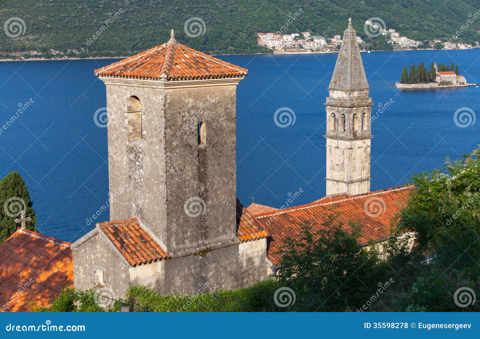 Churches in Perast Town. Kotor Bay Stock Photo - Image of blue, church ...