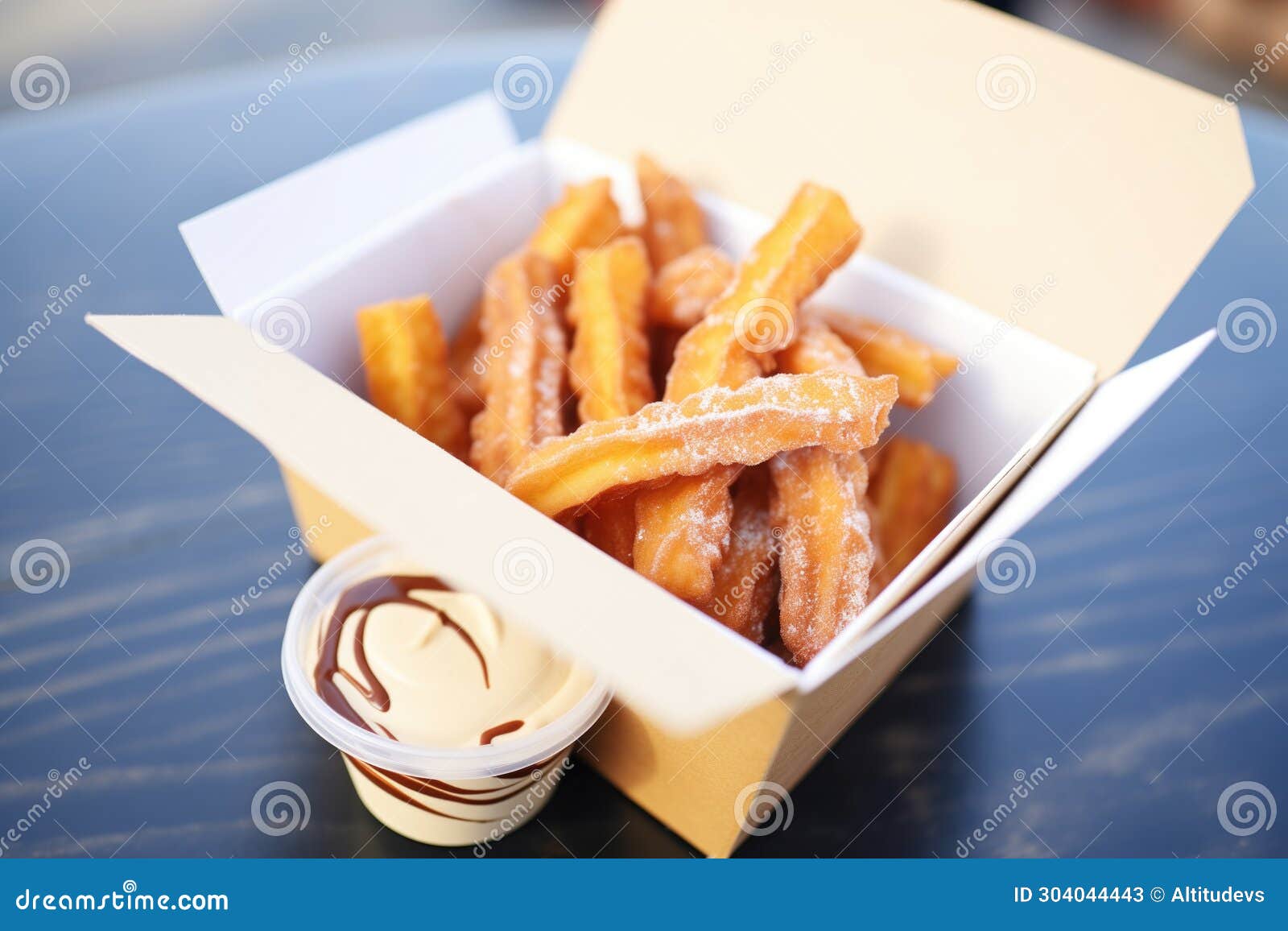 Churros and Chocolate Inside Take-away Box Stock Image - Image of ...