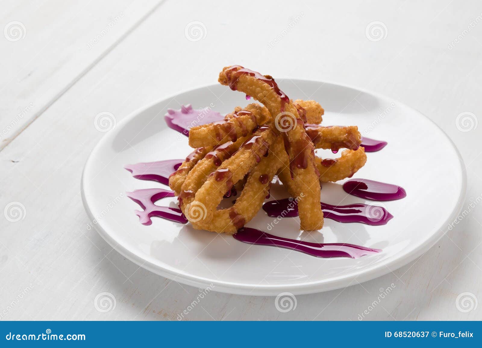 Churros on Plate with Fruit Syrup Stock Image - Image of delicious ...