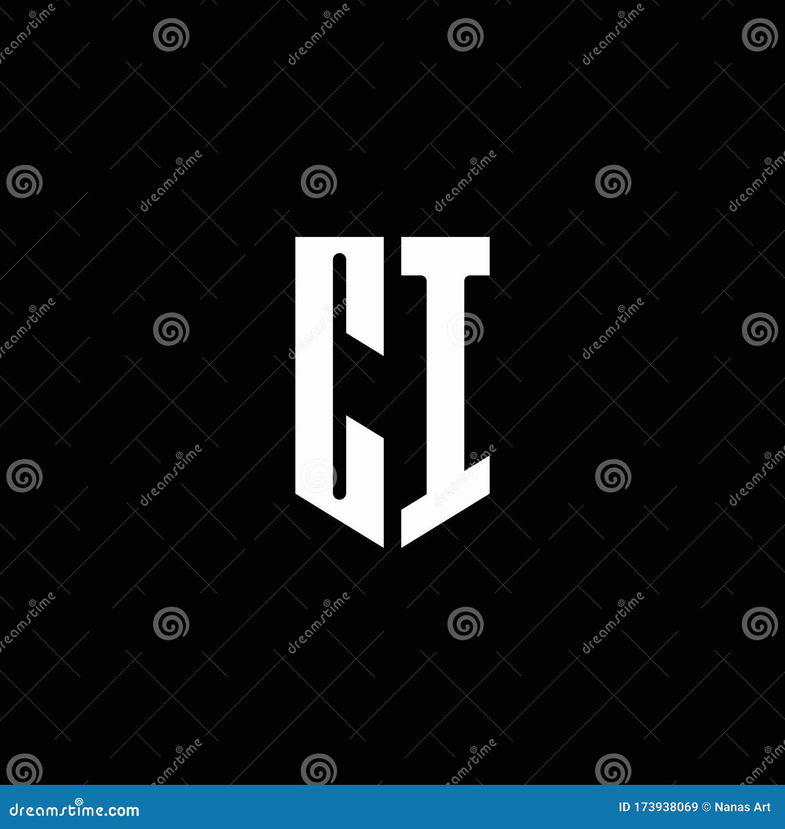 CI Logo Monogram with Emblem Style Isolated on Black Background Stock ...