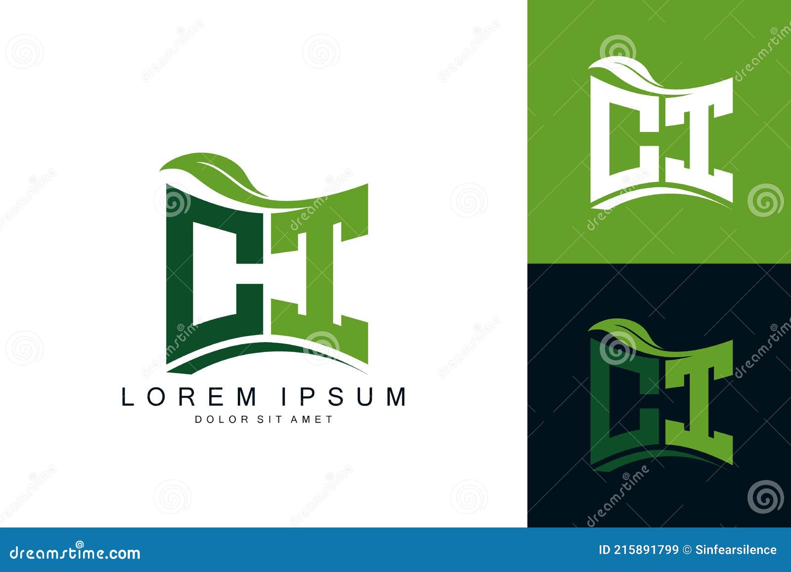 CI Logo Monogram with Green Leaf Nature Organic Bio Curved Shape ...