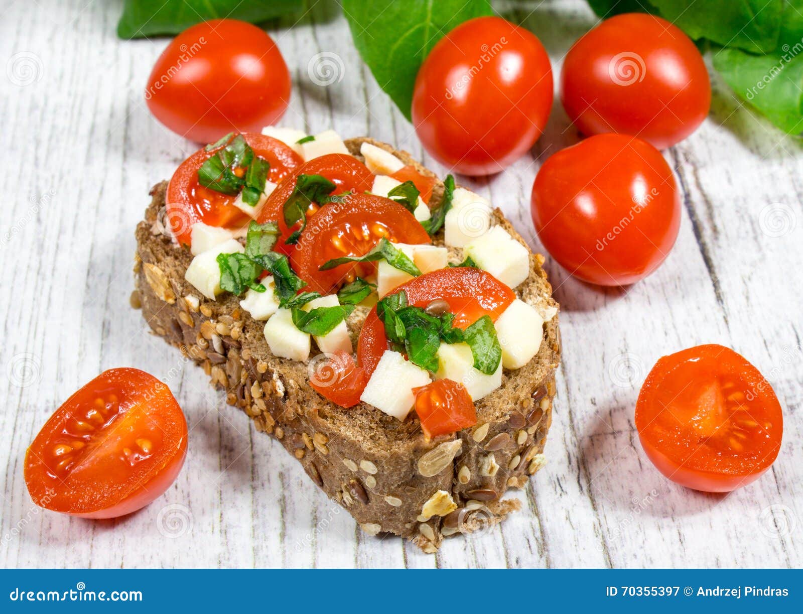 Ciabatta Bread with Tomatoes, Mozzarella and Basil. Stock Image - Image ...