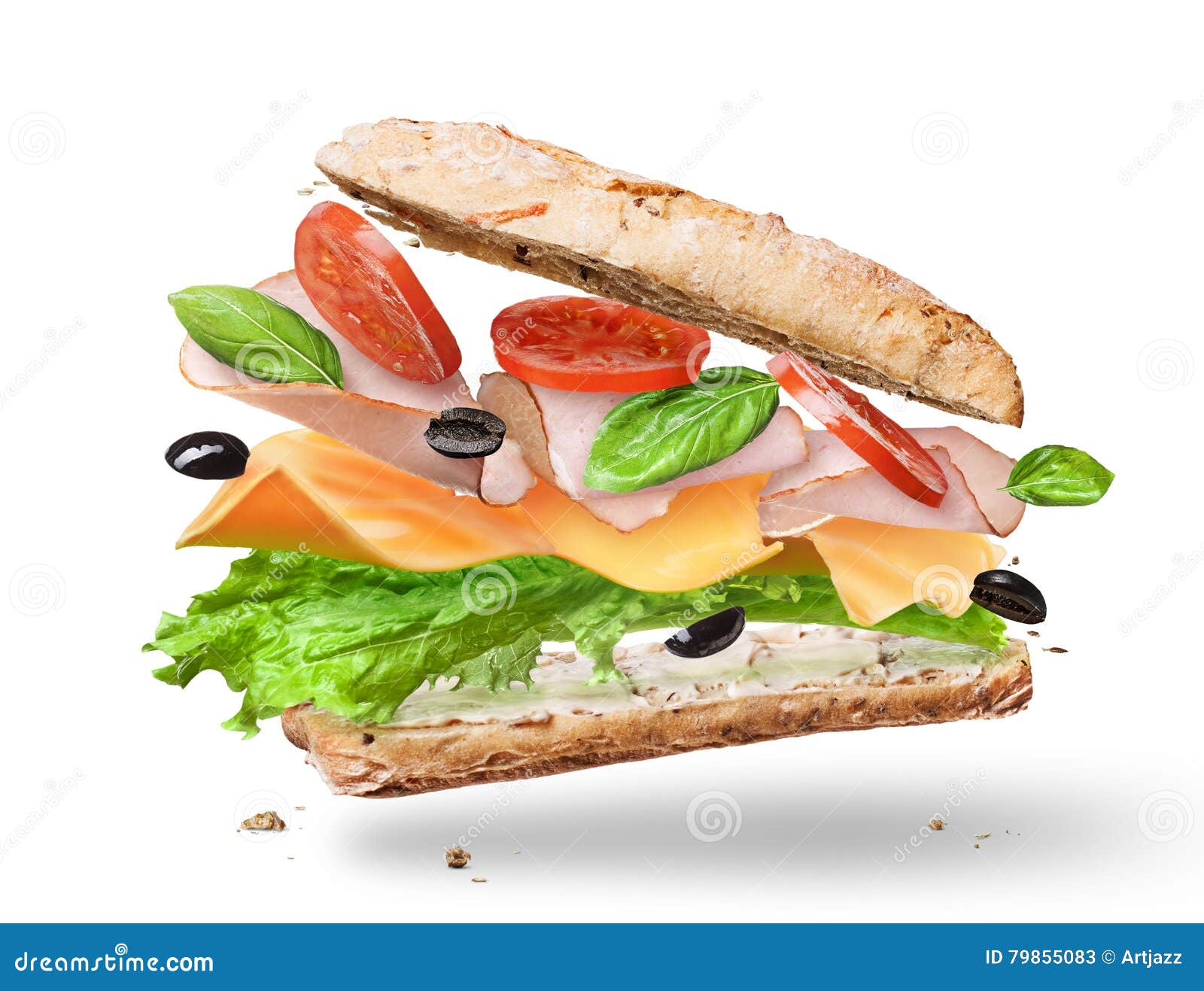 Ciabatta Sandwich with Lettuce, Tomatoes, Ham Stock Image - Image of ...