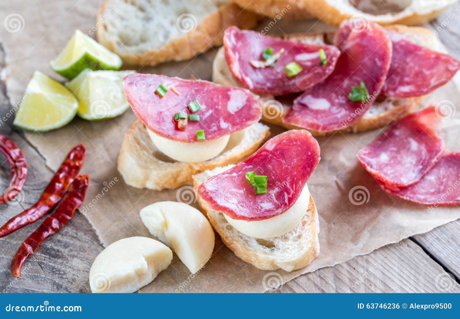 Ciabatta Sandwiches with Fuet and Mini Cheese Stock Photo - Image of ...
