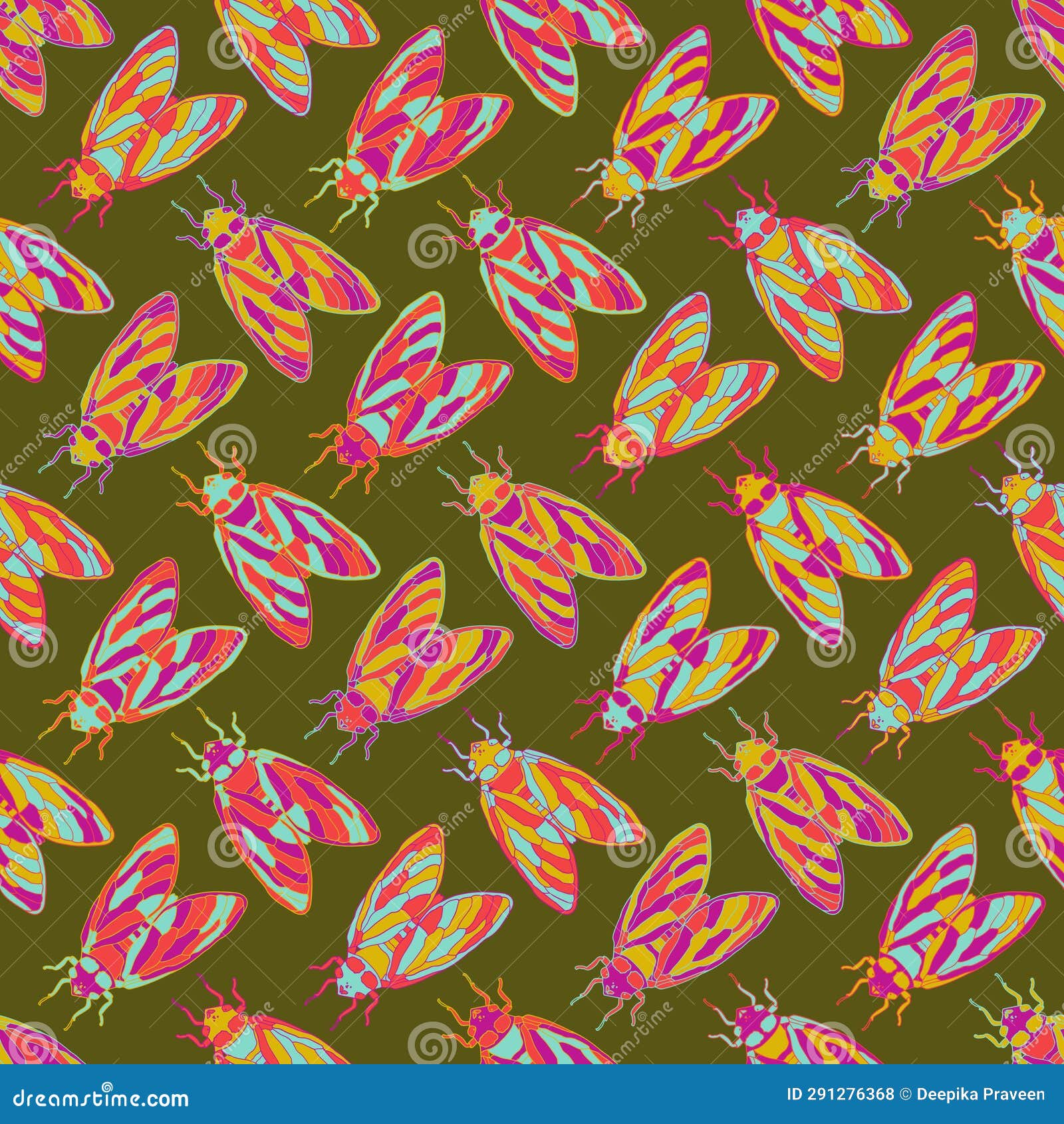 Cicada Insects Seamless Pattern With White Background. Vector ...