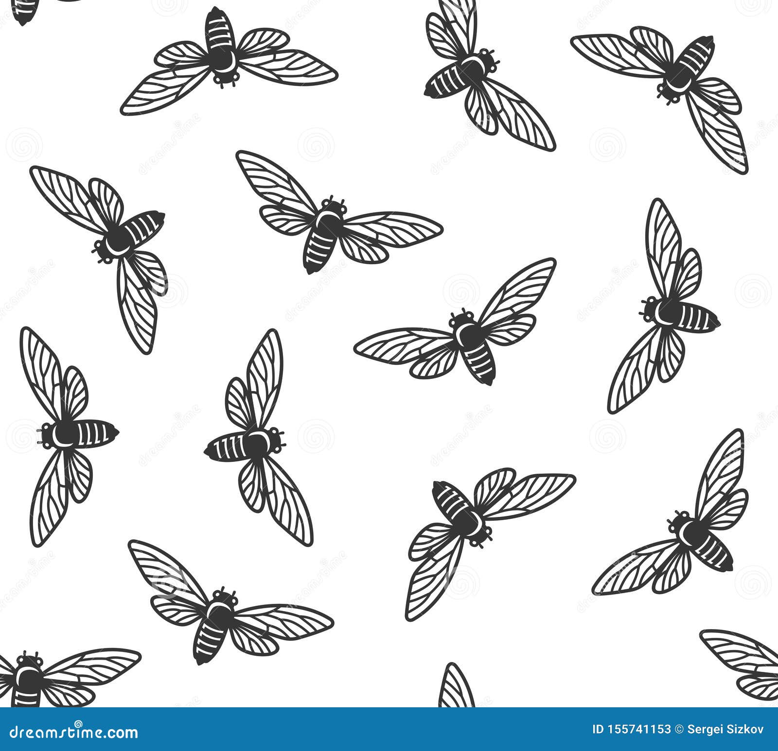 Cicada Insects Seamless Pattern with White Background. Vector Stock ...