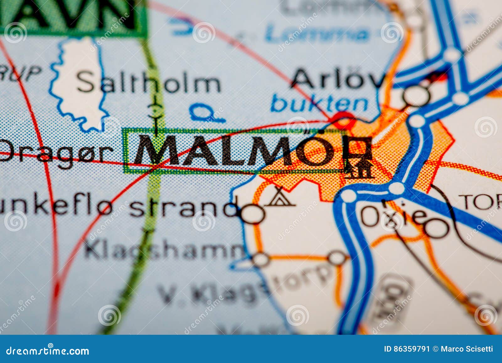 Cidade De Malmo Em Um Mapa De Estradas Imagem de Stock - Imagem de ...