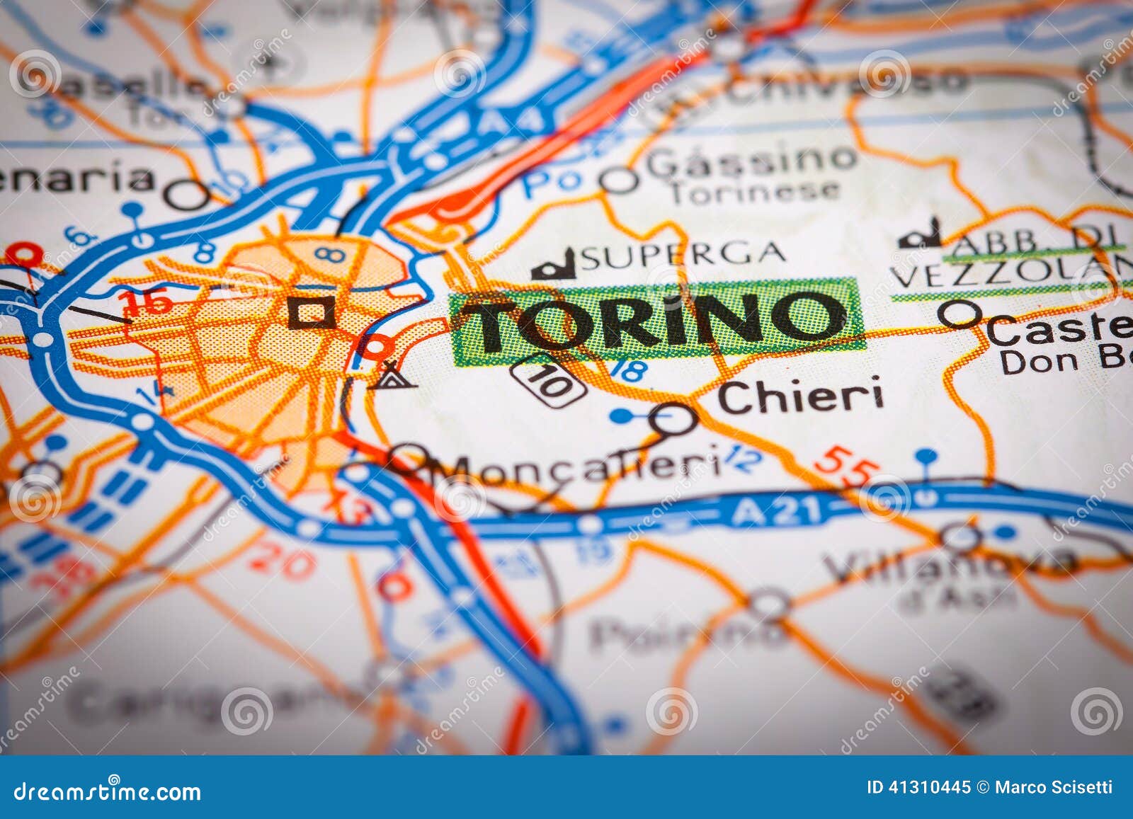 Cidade De Torino Em Um Mapa De Estradas Imagem de Stock - Imagem de ...