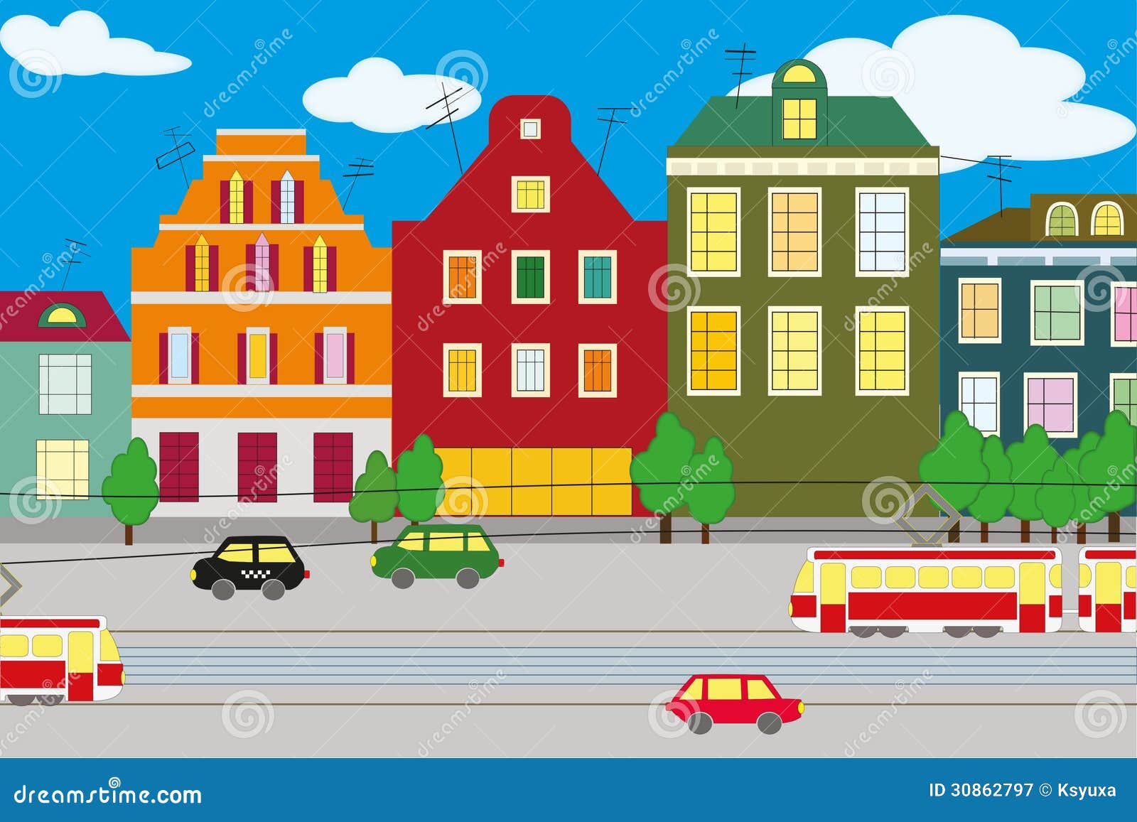 Cidade Dos Desenhos Animados Da Rua Ilustração do Vetor - Ilustração de ...