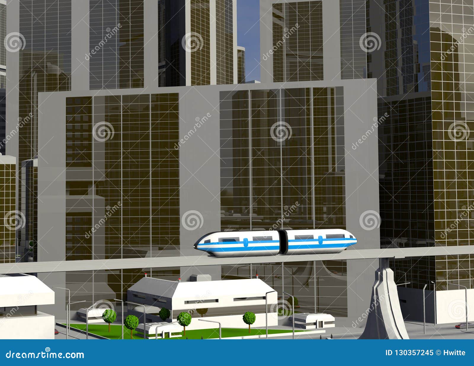 Cidade Futurista 3d-Illustration Com Maglev Ilustração Stock ...