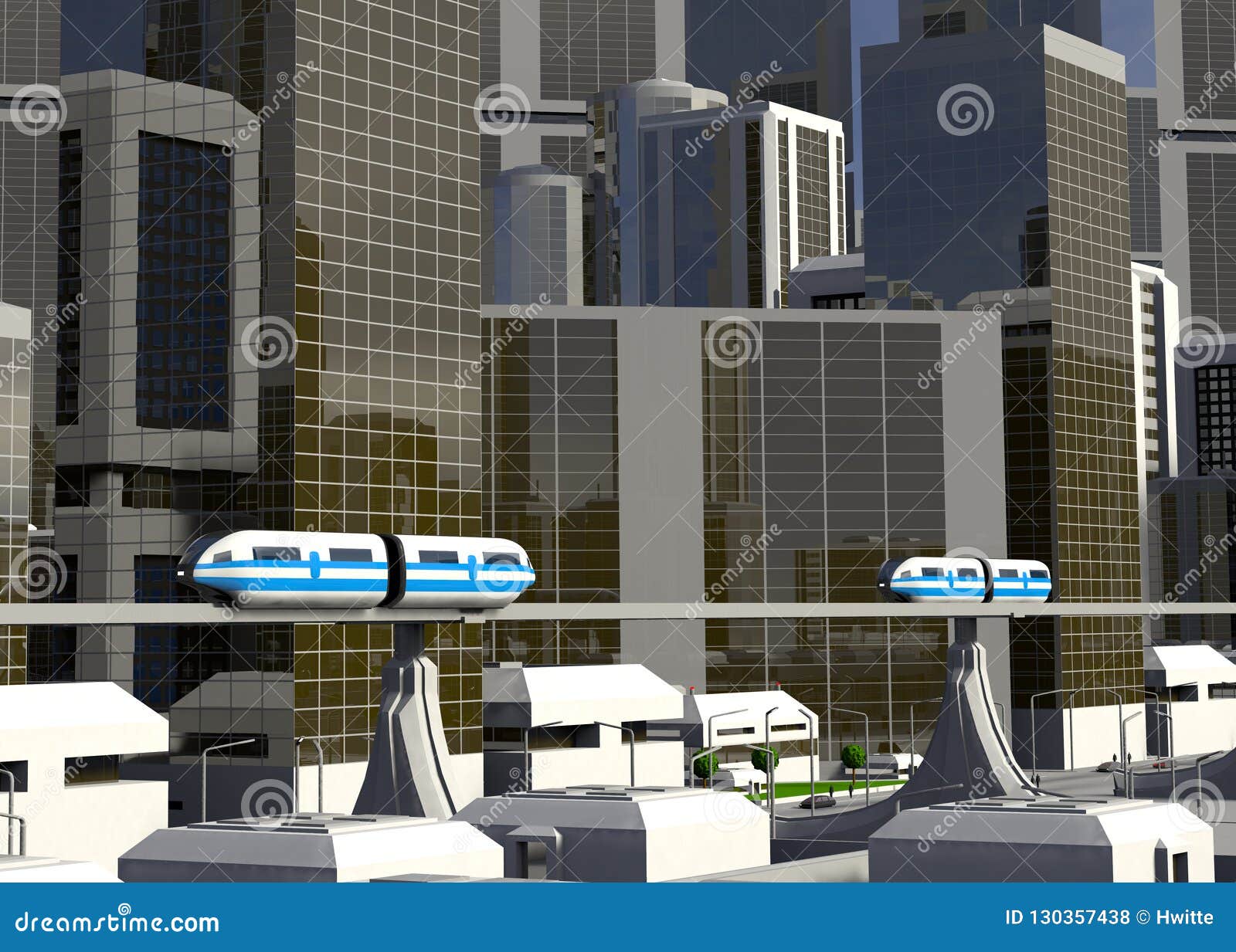 Cidade Futurista 3d-Illustration Com Maglev Ilustração Stock ...