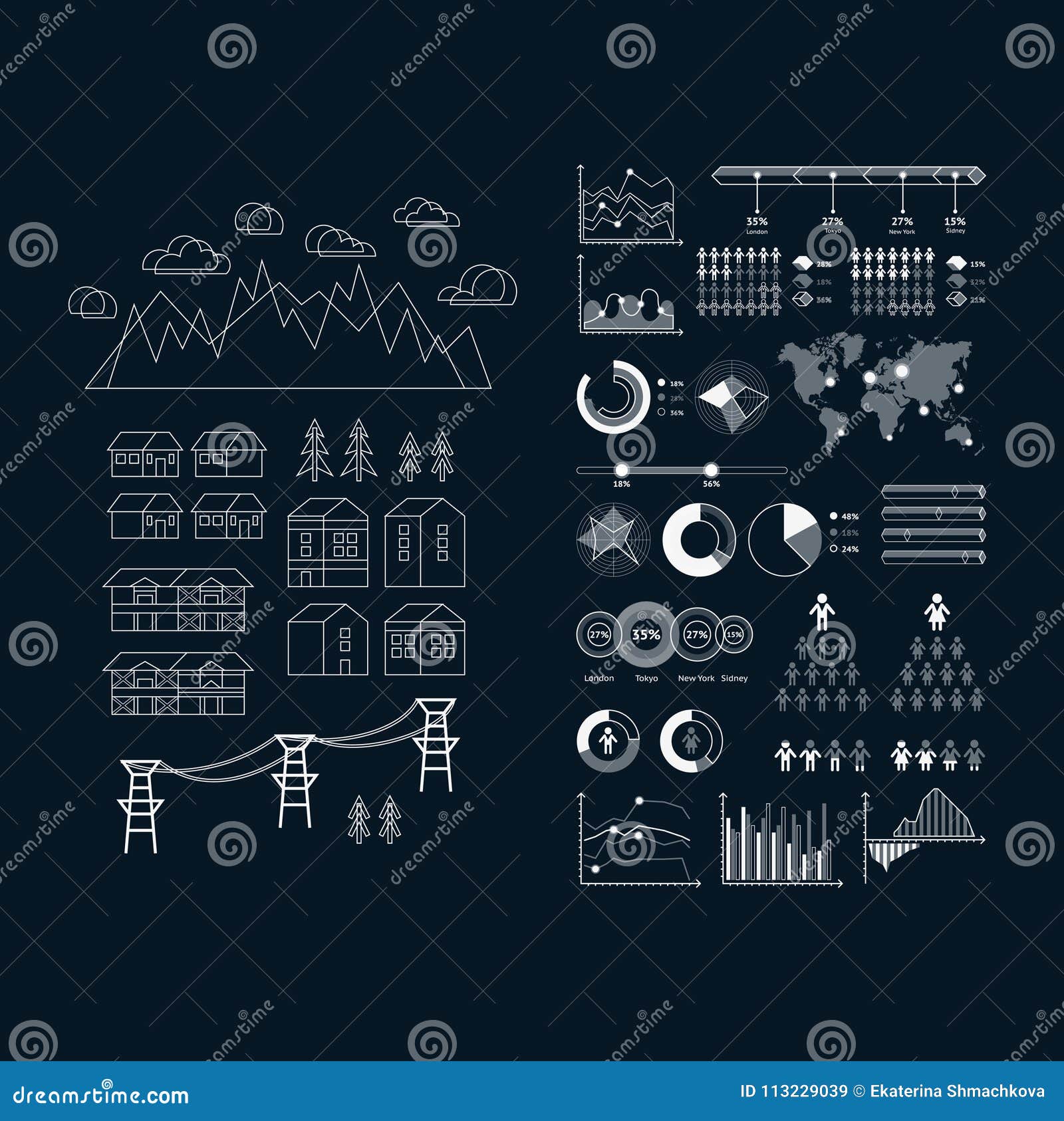 Cidade Linear Lisa Infographic Ilustração do Vetor - Ilustração de ...
