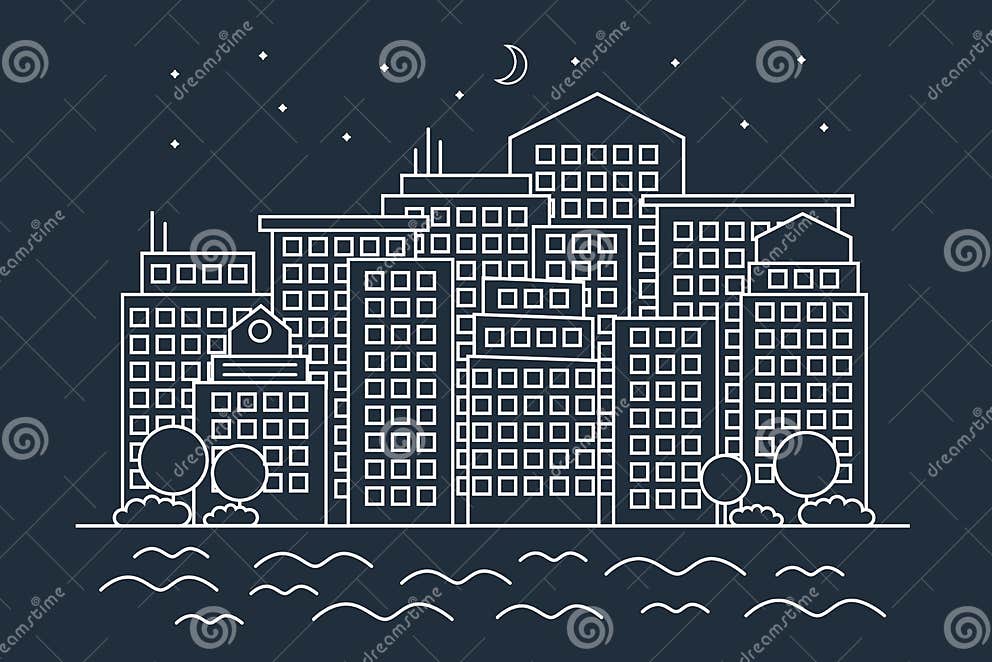 Cidade Linear Moderna Da Noite Ilustração do Vetor - Ilustração de ...
