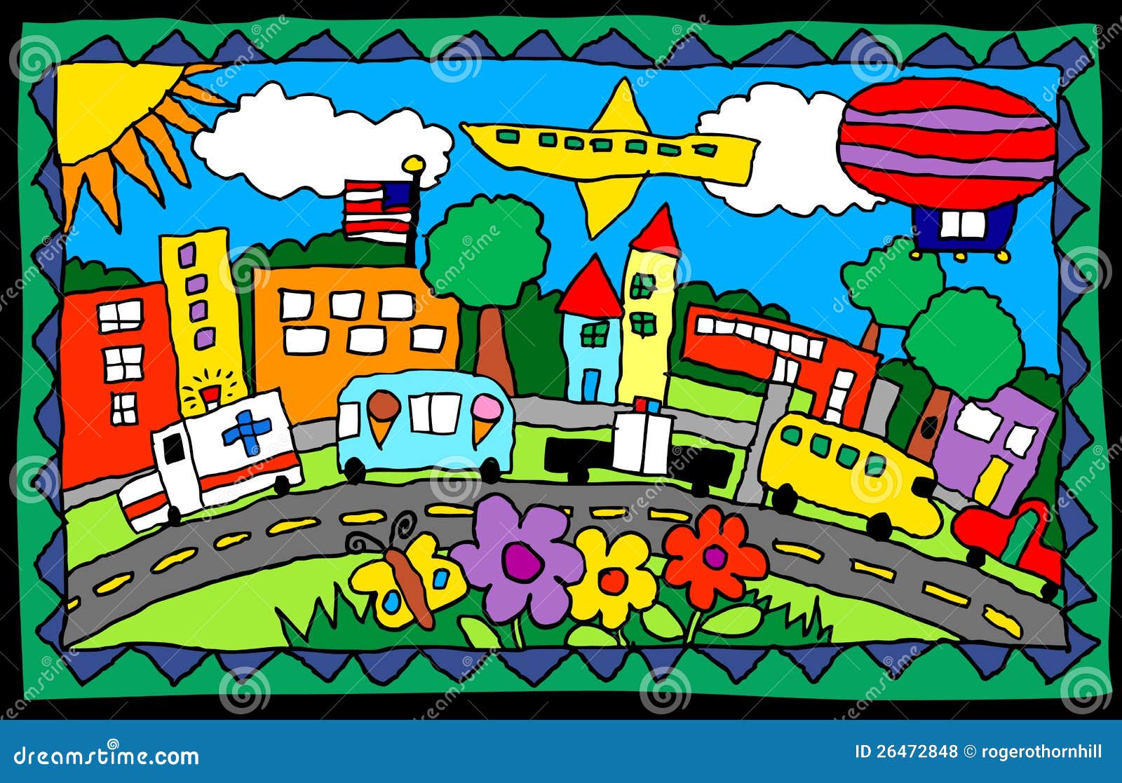 Cidade Ocupada Do Desenho Da Criança Ilustração do Vetor - Ilustração ...