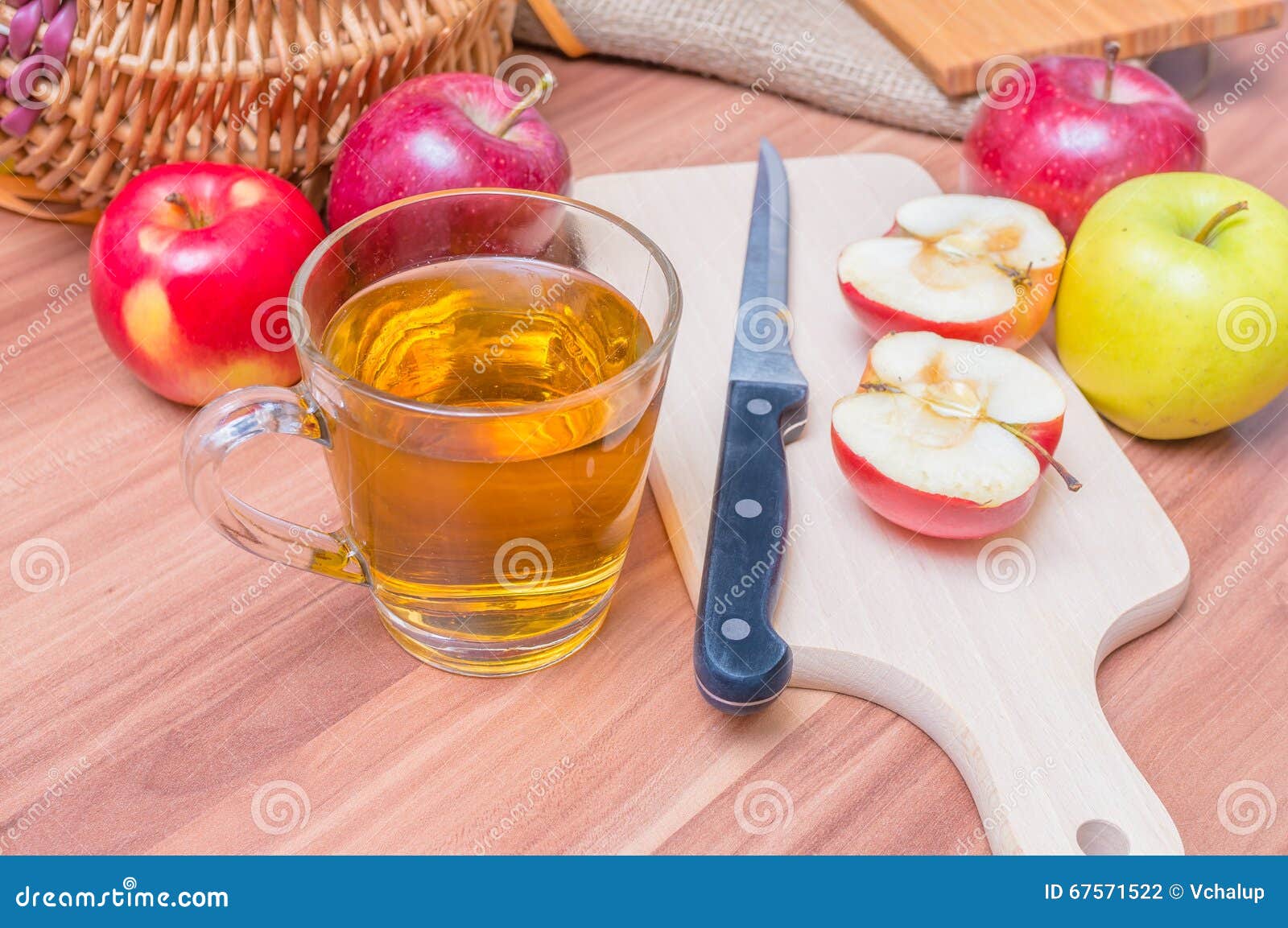 Cider - Alcohol Hot Apple Drink and Apples on Wooden Table Stock Photo ...