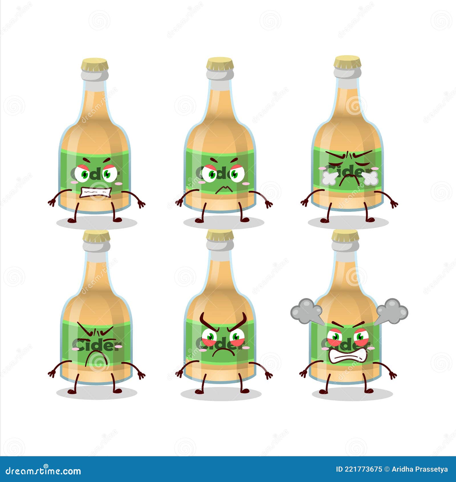 Cider Bottle Cartoon Character with Various Angry Expressions Stock ...