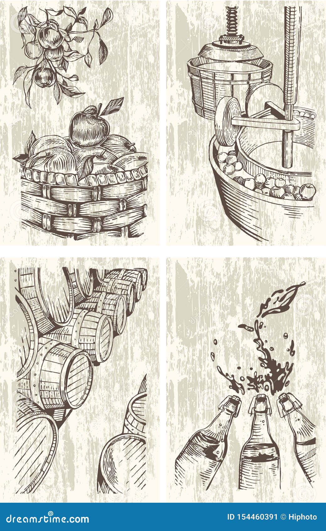 Cider Hand-drawn Set. Cidermaking Process Illustrations in Engraved ...
