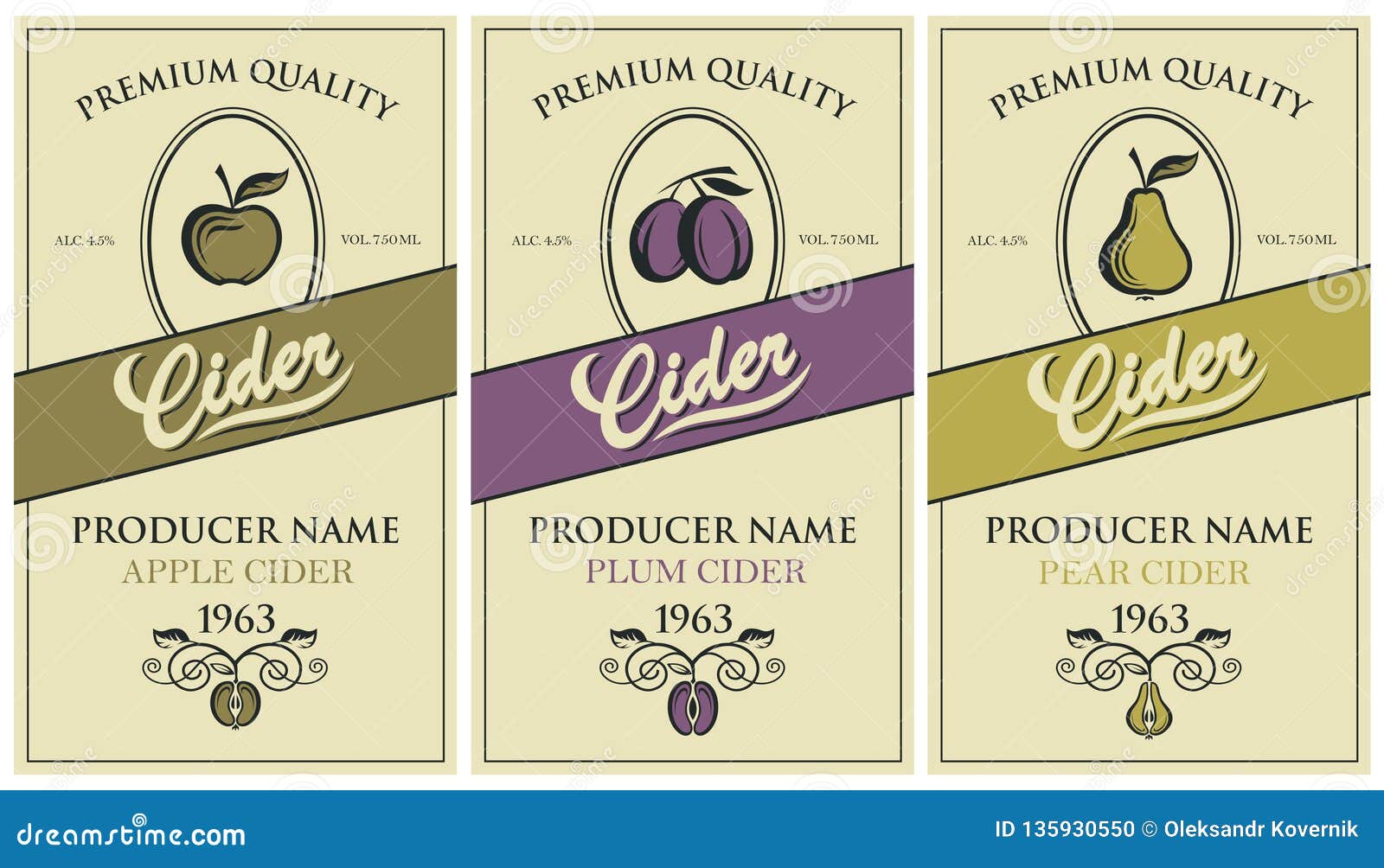 Cider labels set stock vector. Illustration of beverage - 135930550