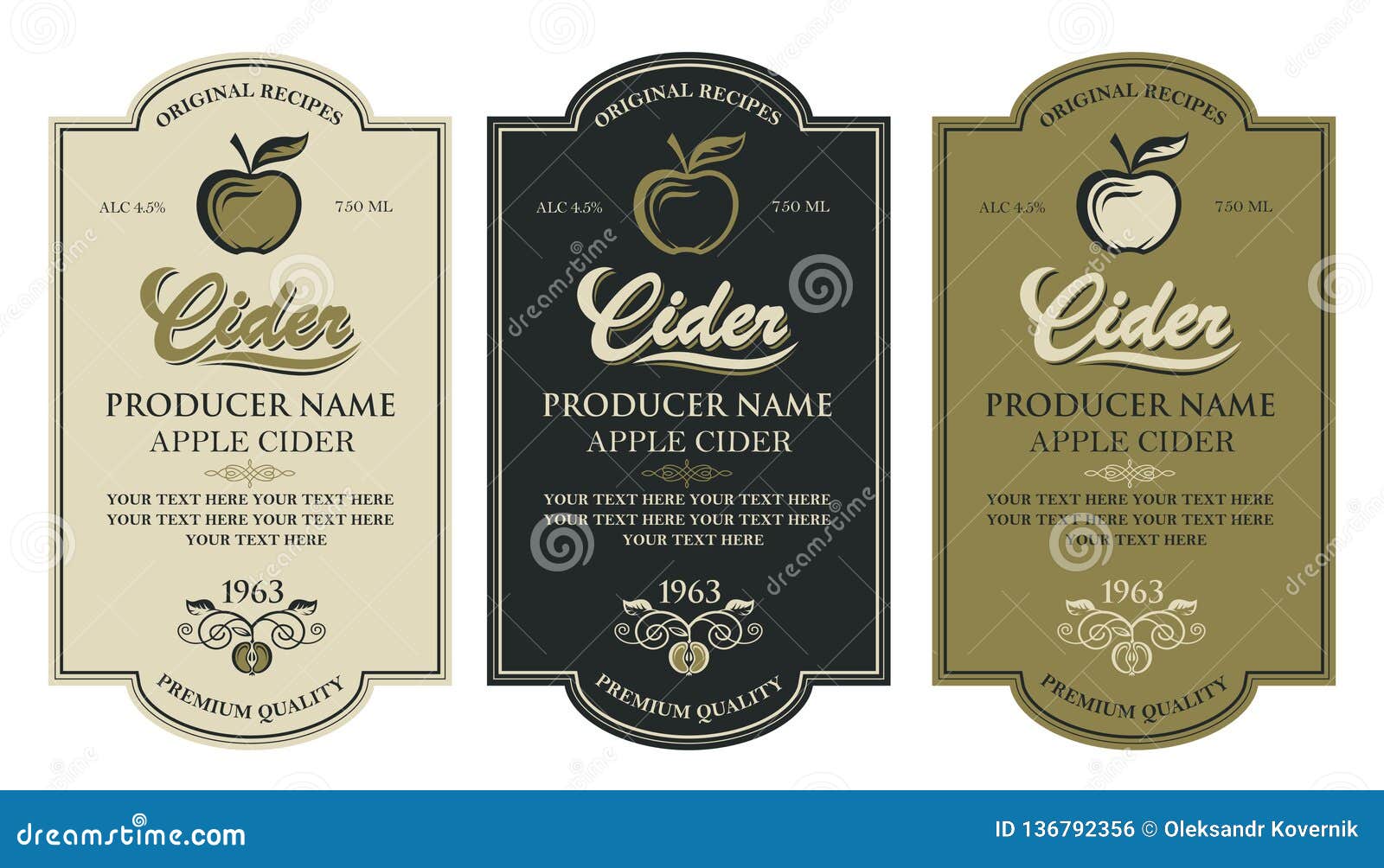 Cider labels set stock vector. Illustration of design - 136792356