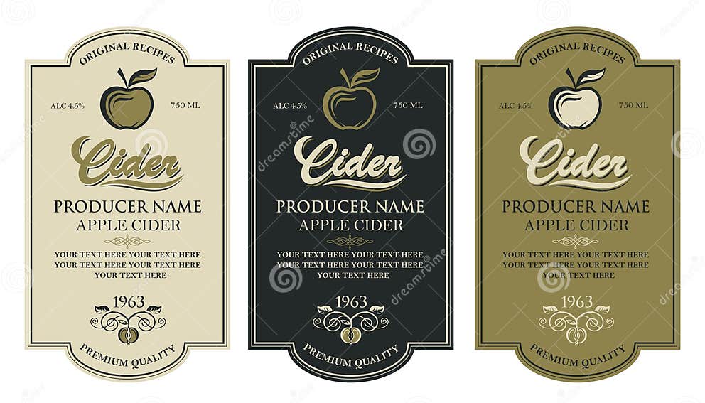 Cider labels set stock vector. Illustration of design - 136792356