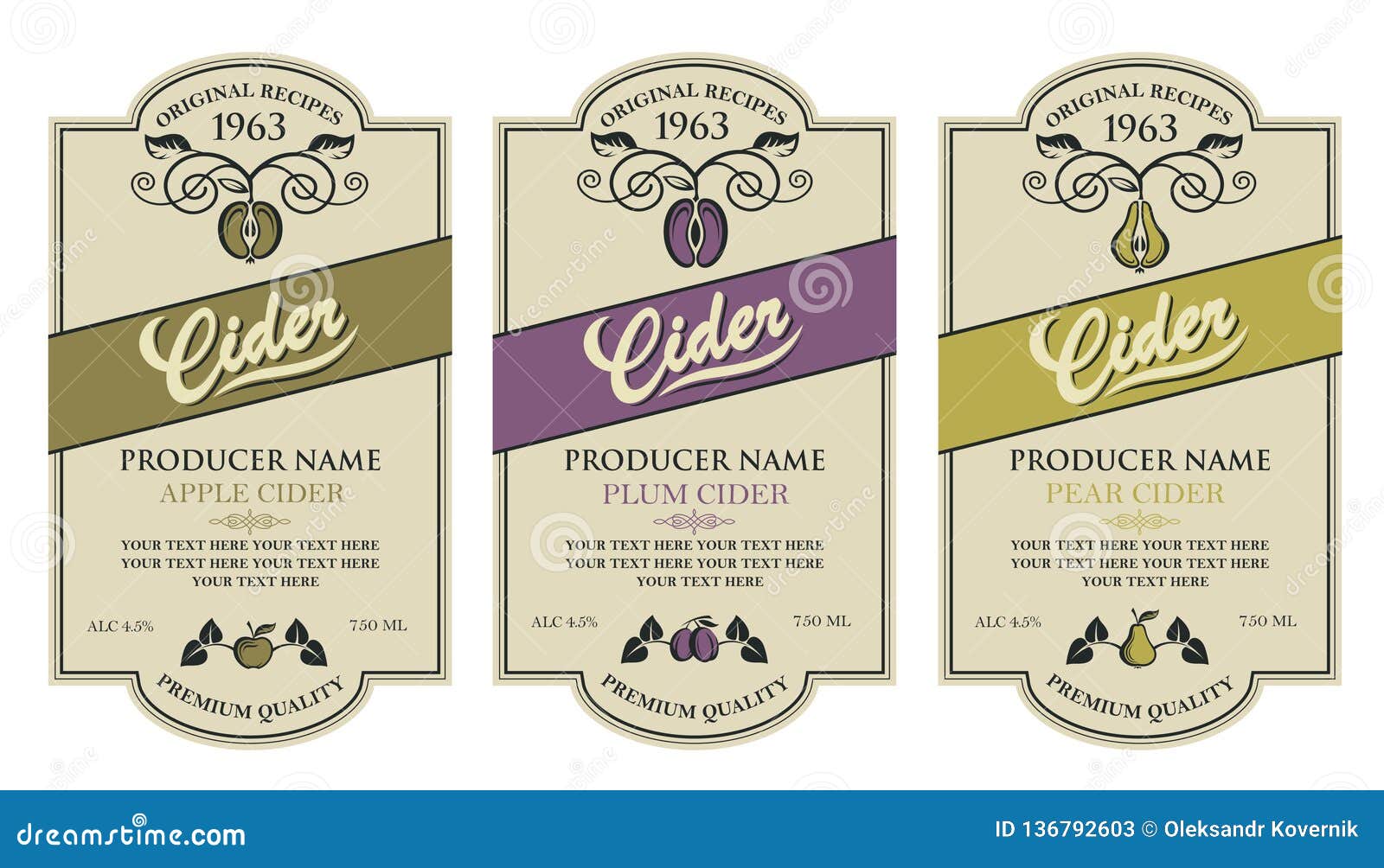 Cider labels set stock vector. Illustration of pear - 136792603