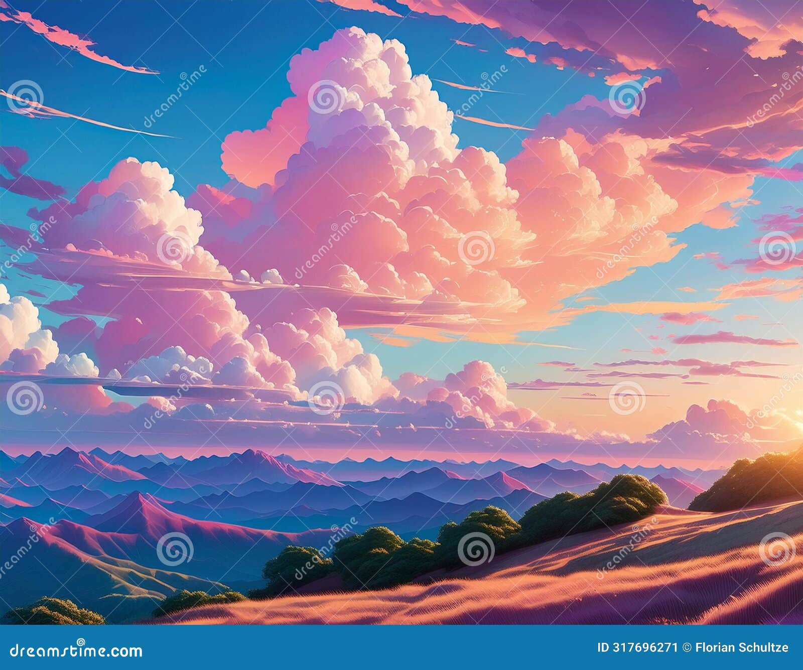 Cielo Animado Con Coloridas Nubes Stock de ilustración - Ilustración de ...