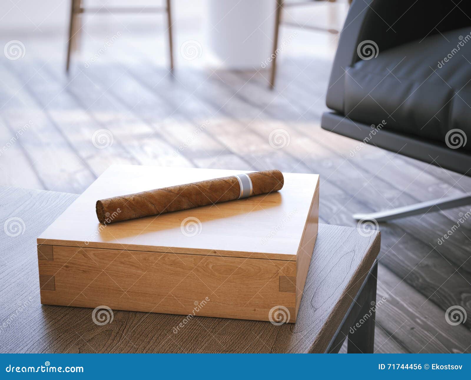 Cigar and Humidor on the Wooden Table. 3d Rendering Stock Illustration ...