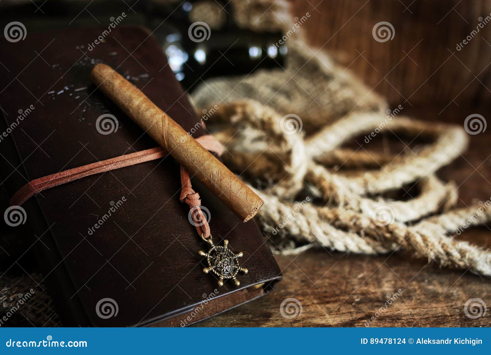 Cigar and Leather Notebook on a Wooden Background Stock Photo - Image ...