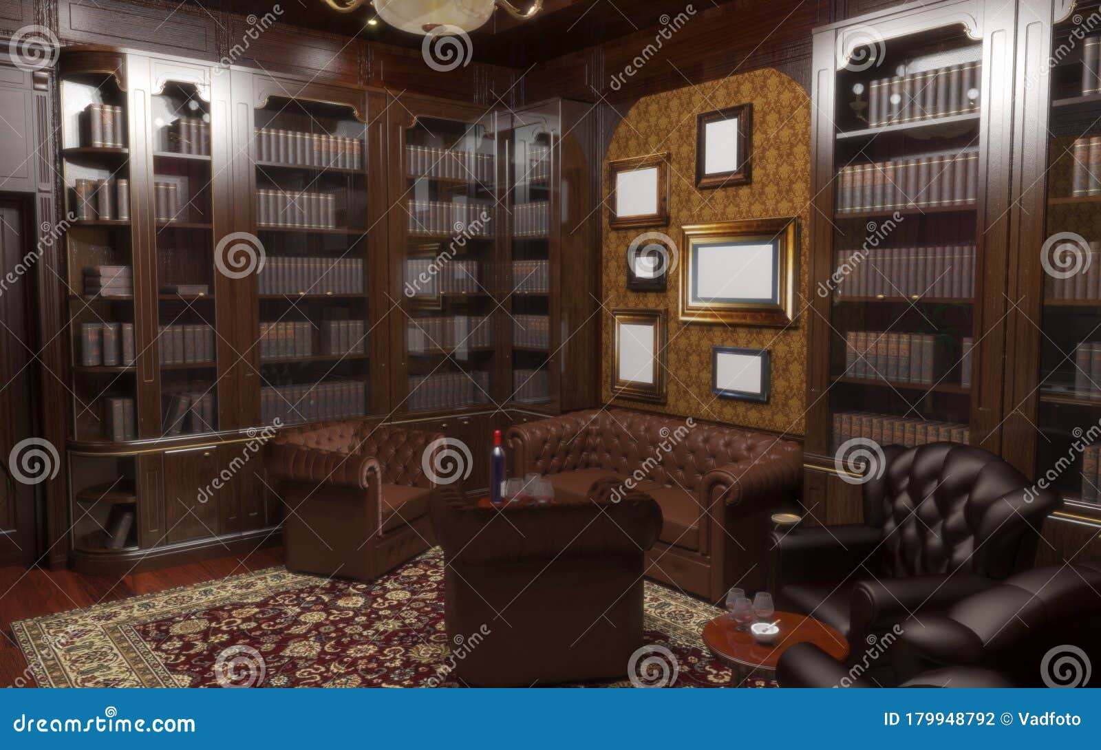 Cigar Room, Interior Visualization, 3D Illustration Stock Illustration ...