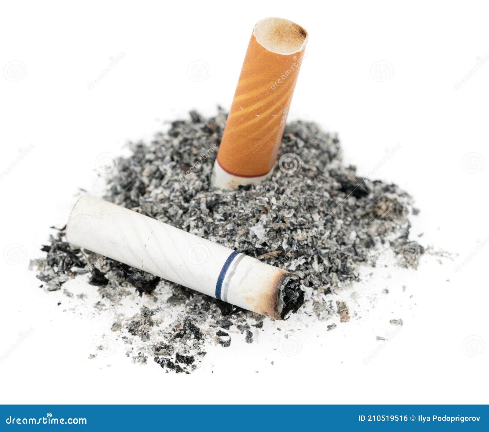 Cigarette with Ash Isolated on White Background. Goby Consumed ...