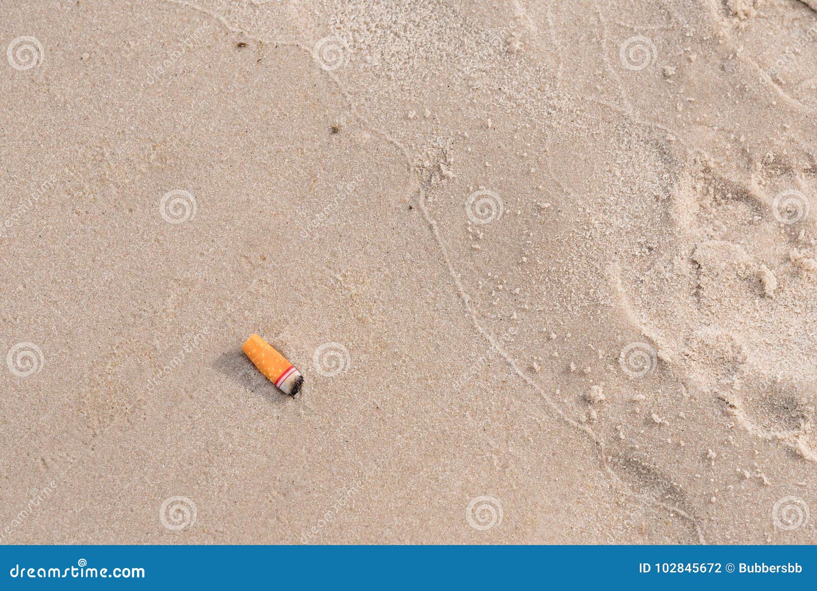 Cigarette on Sand Beach, Pollution Rubbish. Stock Photo - Image of ...