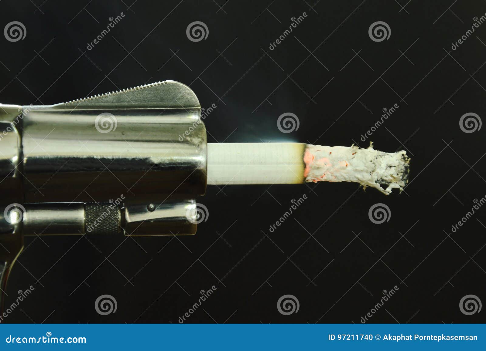 Cigarette Fire in Gun Muzzle Compared Smoking Can Kill Stock Photo ...