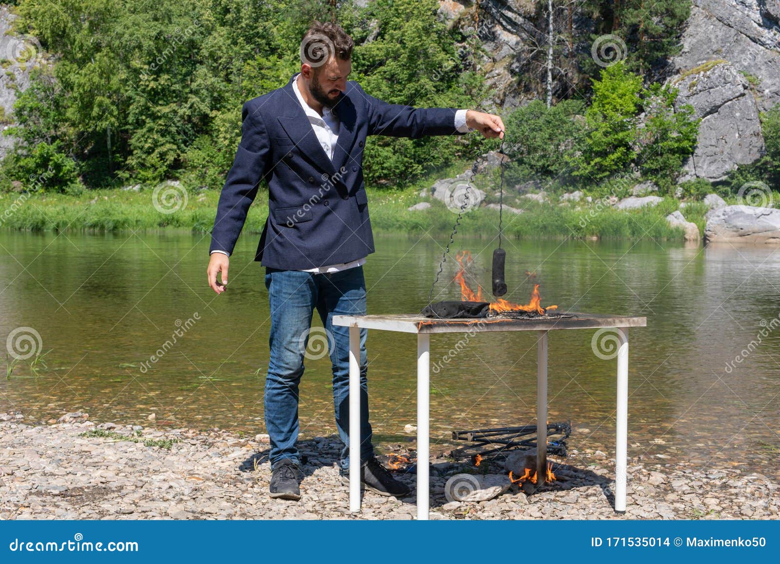 Cigarette Left As Cause of Fire. Fire Due To Smoking in Workplace Stock ...