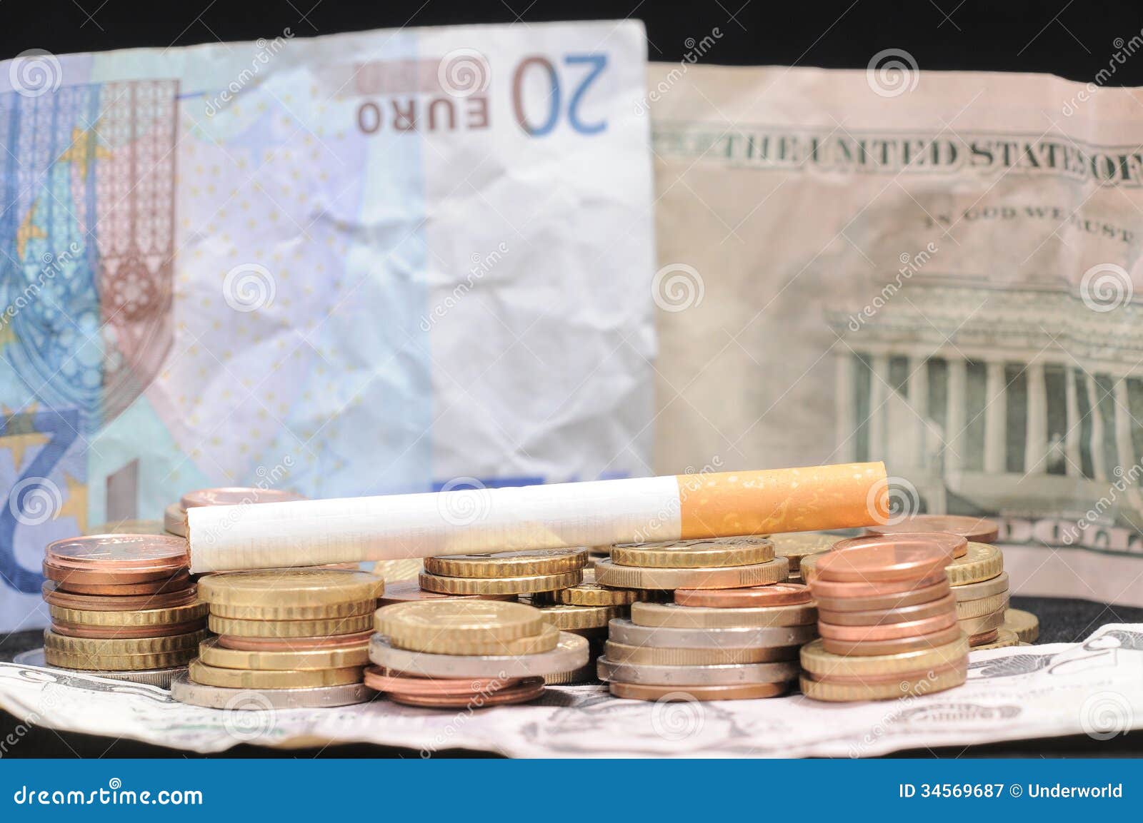Cigarette and Money stock image. Image of isolated, euro - 34569687